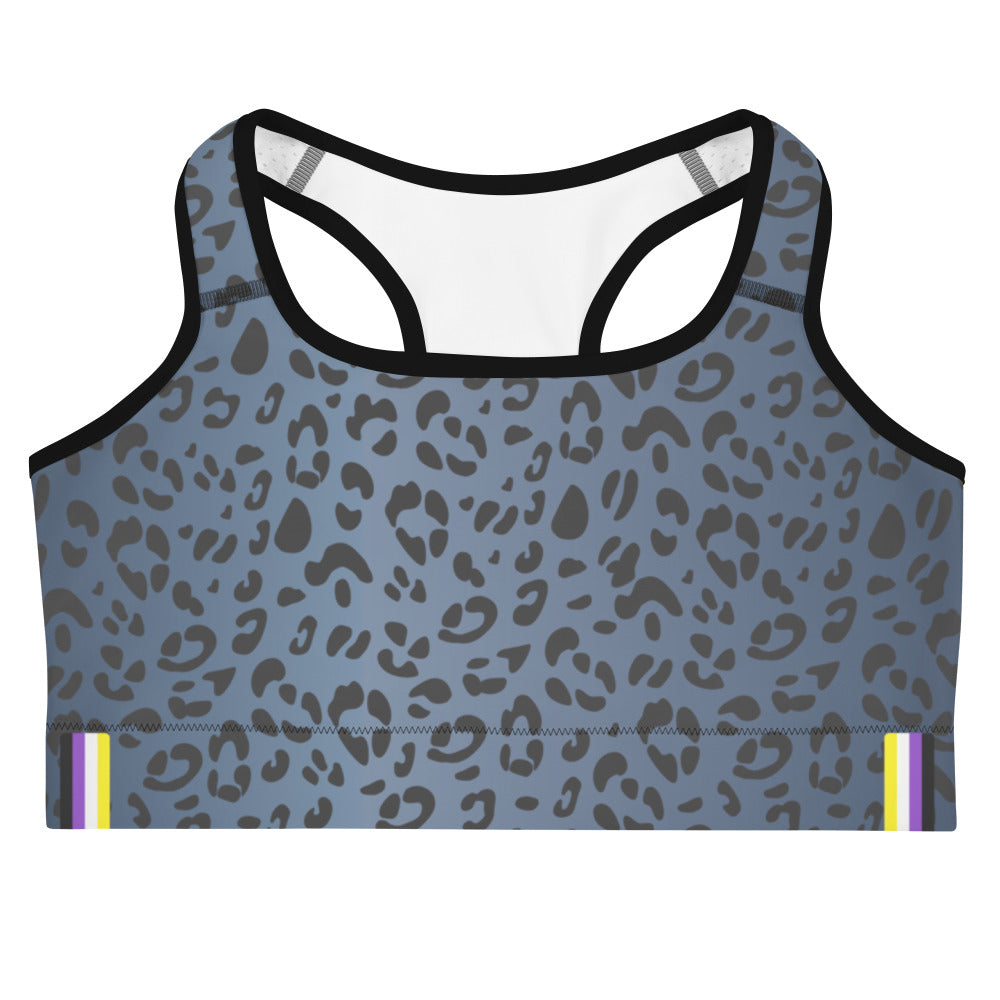 Non-Binary Pride Flash Blue Leopard Print Sports Bra – The Rainbow Stores