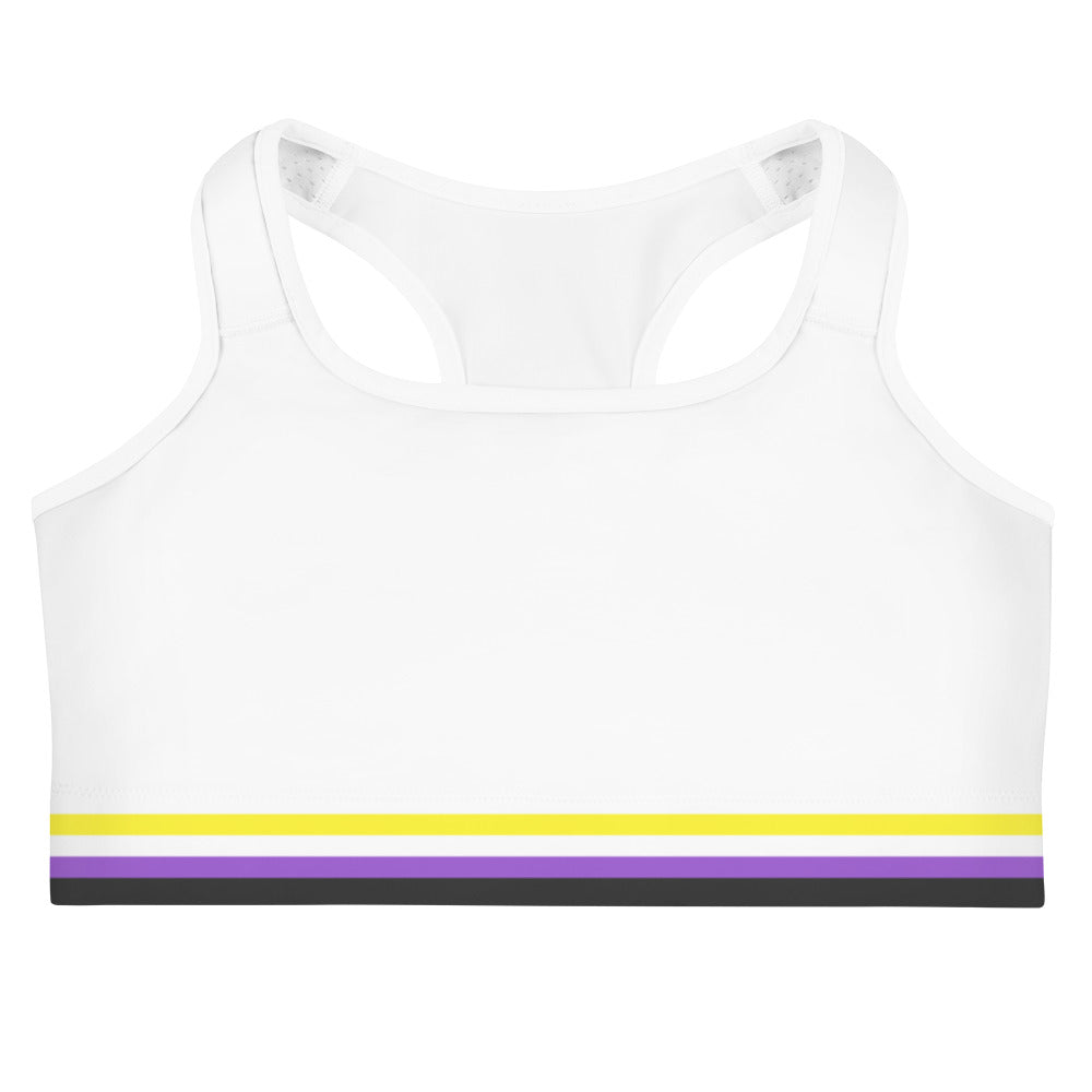 Non-Binary Pride Flag Trim Sports Bra (White) – The Rainbow Stores