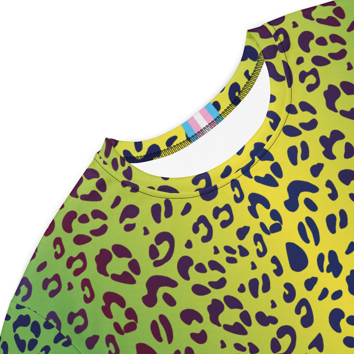 Yellow/Green Leopard T-shirt Dress With Trans Collar Flag